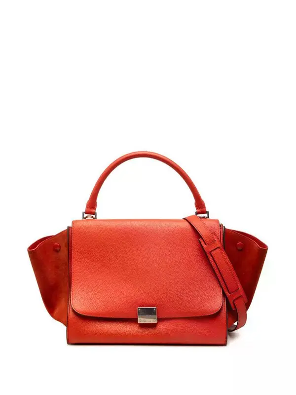 Celine 2013 Medium Drummed Calfskin And Suede Trapeze Satchel - Orange