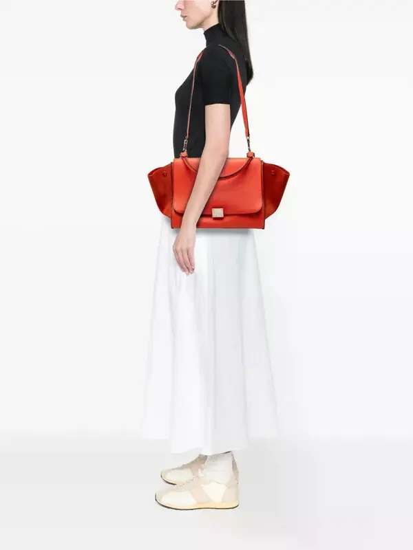 Celine 2013 Medium Drummed Calfskin And Suede Trapeze Satchel - Orange