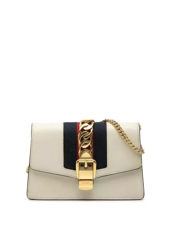 Gucci Super Mini Leather Sylvie Chain Crossbody Bag - White