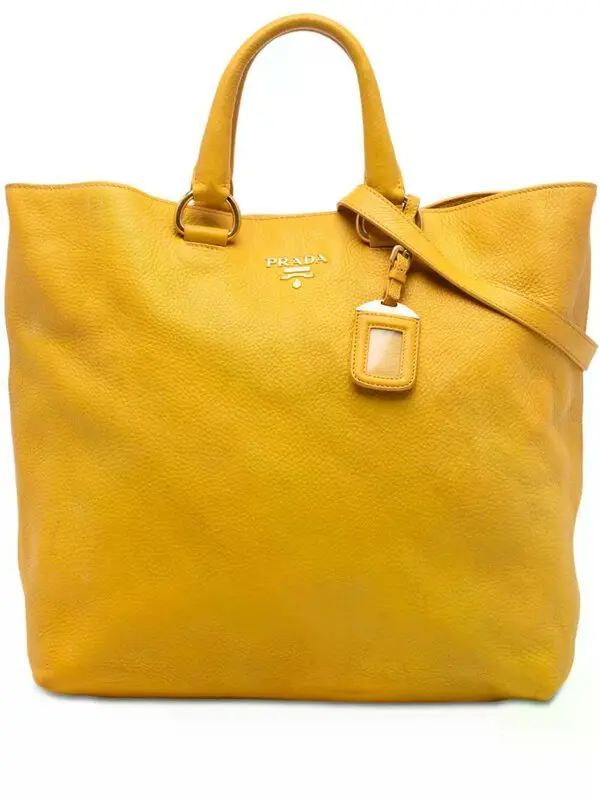 Prada 2010-2026 Vitello Daino Open Convertible Tote Satchel - Yellow