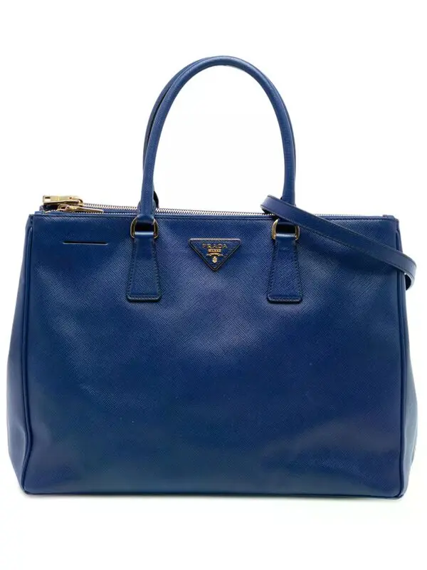 Prada Large Saffiano Lux Galleria Double Zip Tote Satchel - Blue