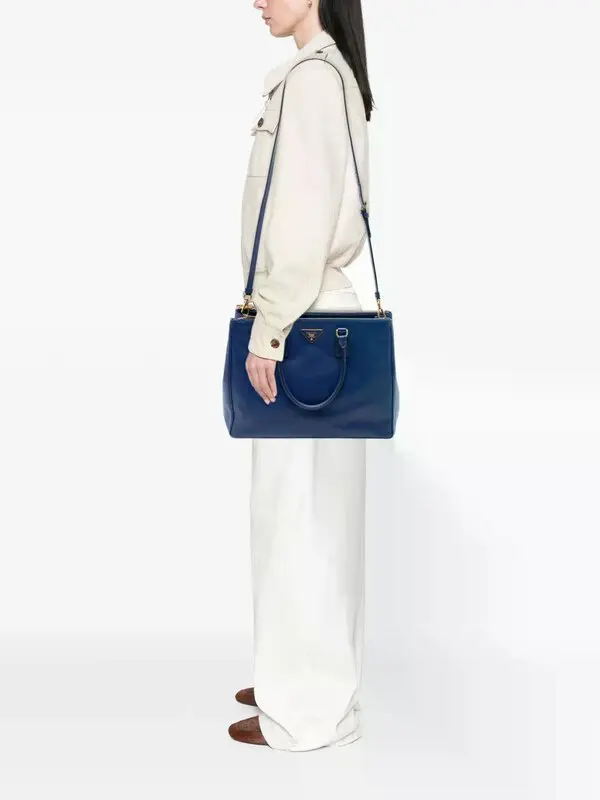 Prada Large Saffiano Lux Galleria Double Zip Tote Satchel - Blue