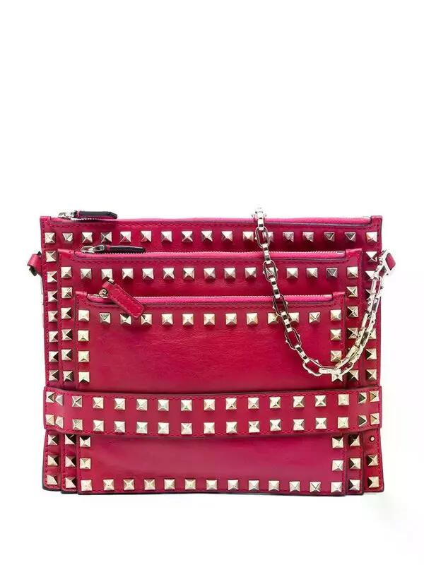 Valentino Garavani 2000-2017 Leather Rockstud Triple Zip Crossbody Bag - Pink