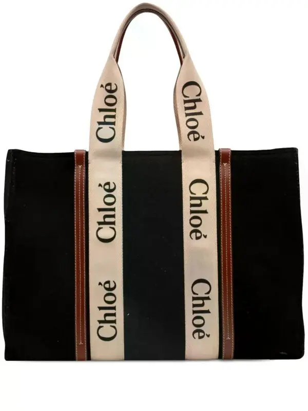 Chloé Large Wool Woody Tote Bag - Black