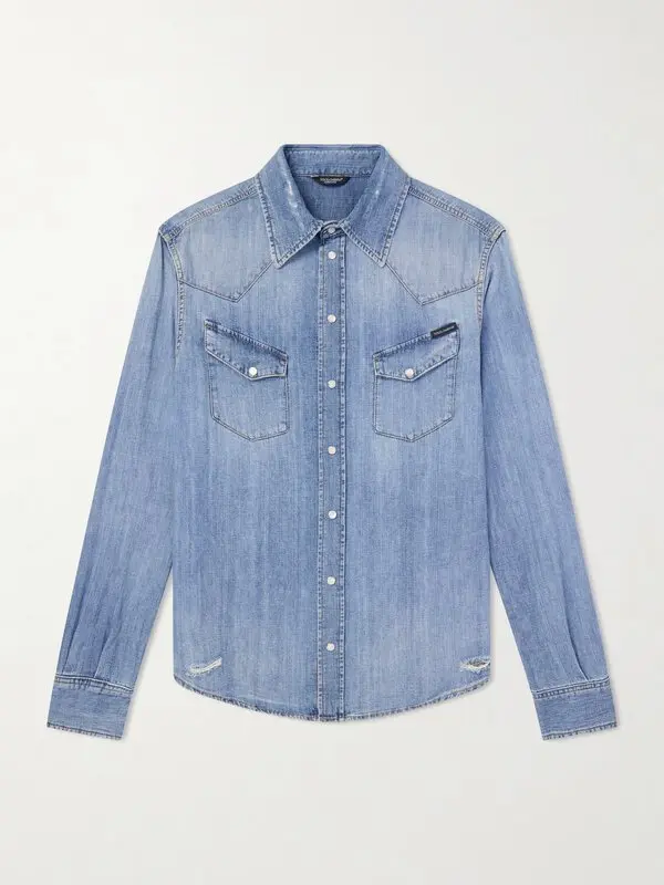 Dolce & Gabbana Distressed Cotton Shirt - Blue