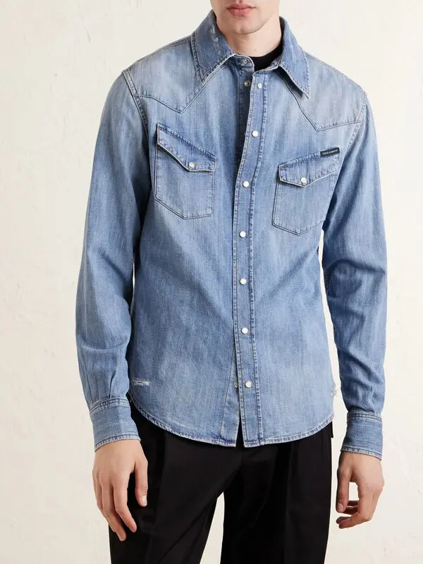 Dolce & Gabbana Distressed Cotton Shirt - Blue