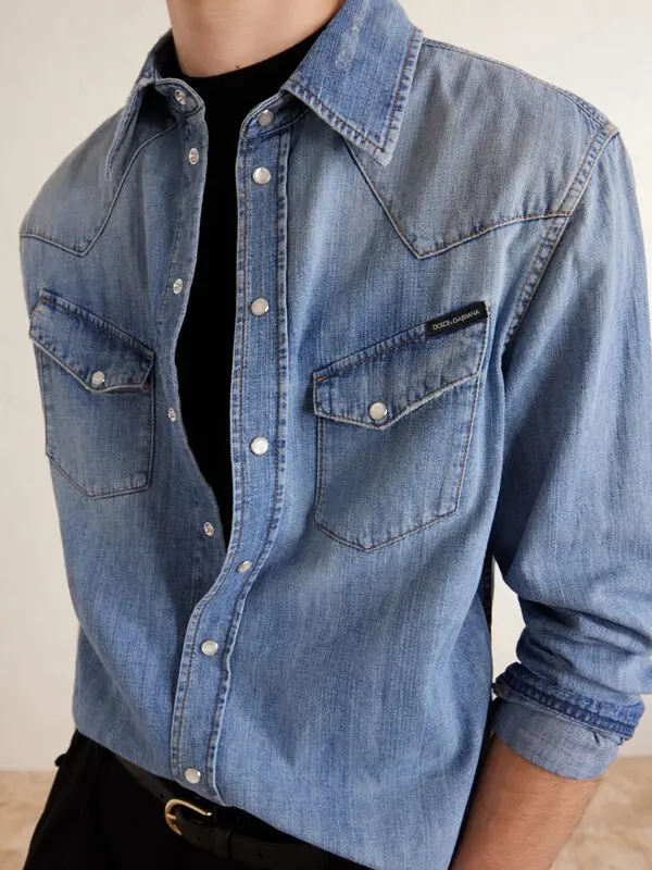 Dolce & Gabbana Distressed Cotton Shirt - Blue
