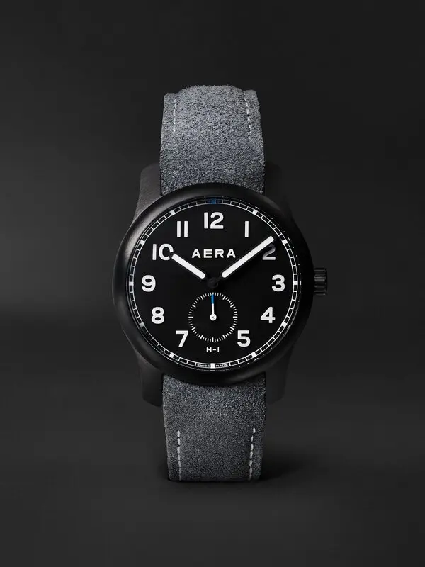 Aera 39mm Pvd And Leather Manual Watch - Black