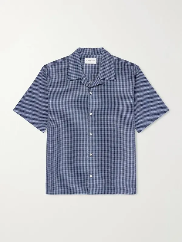 Givenchy Logo-embroidered Checked Cotton Bowling Shirt - Blue