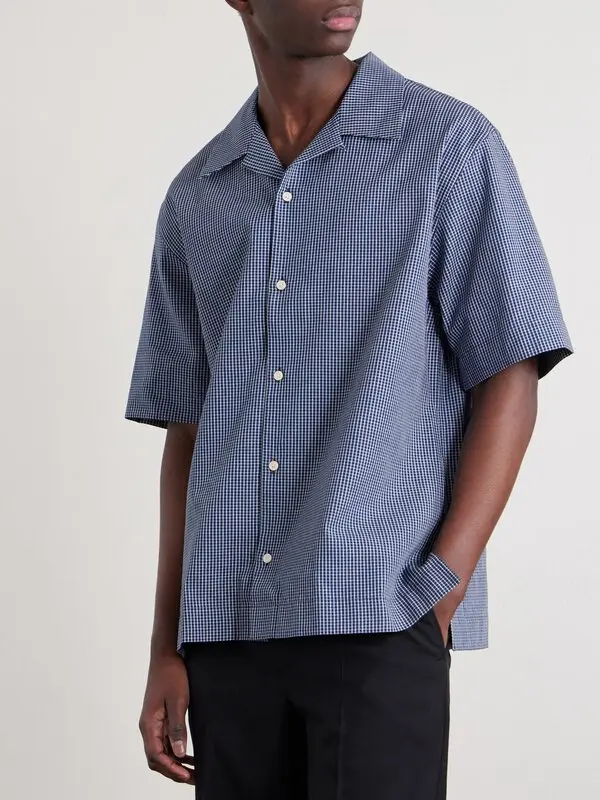 Givenchy Logo-embroidered Checked Cotton Bowling Shirt - Blue