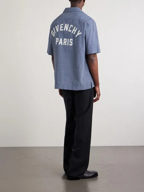 Givenchy Logo-embroidered Checked Cotton Bowling Shirt - Blue