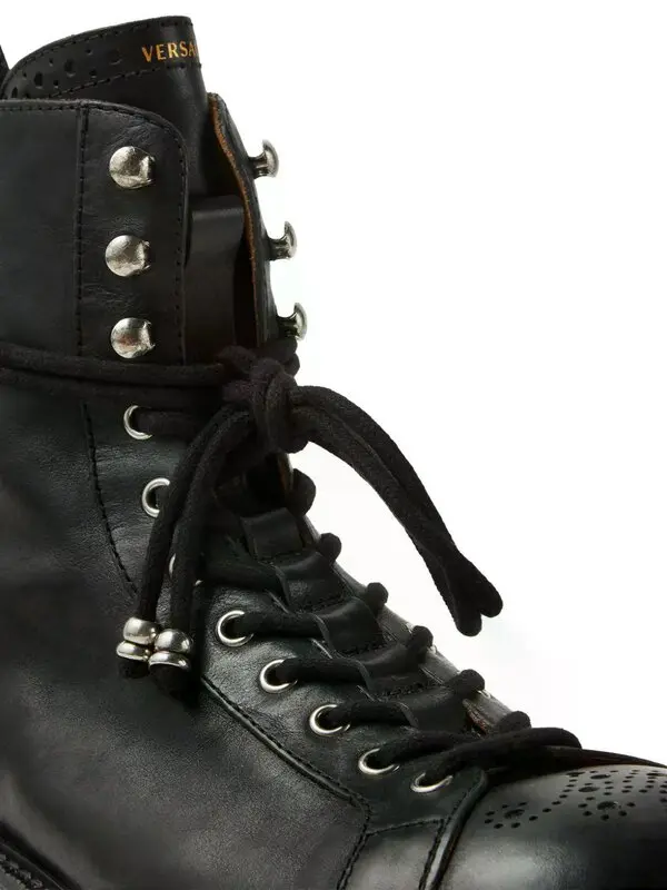 Versace Billy Leather Brogue Lace-up Boots - Black