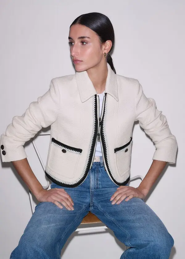 ME+EM Cropped Jacket With Tape Detail - Cream/black
