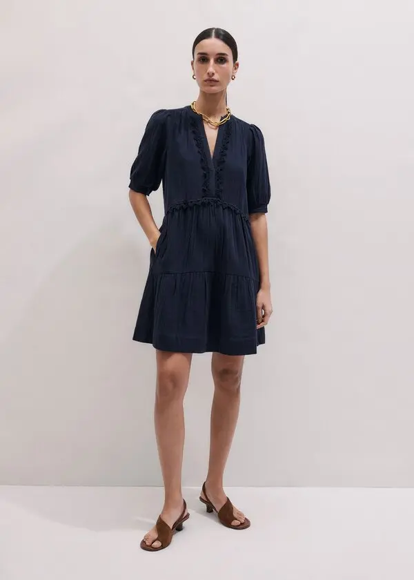 embroidered cheesecloth short dress ME+EM Embroidered Cheesecloth Short Dress Poppy Red - Women's - Cotton Cheesecloth
