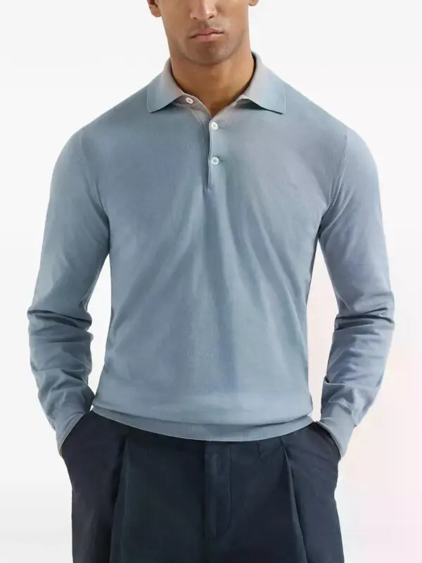 Brunello Cucinelli Cotton Lightweight Knit Polo Shirt - Blue