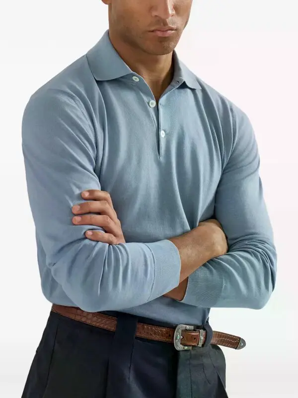 Brunello Cucinelli Cotton Lightweight Knit Polo Shirt - Blue