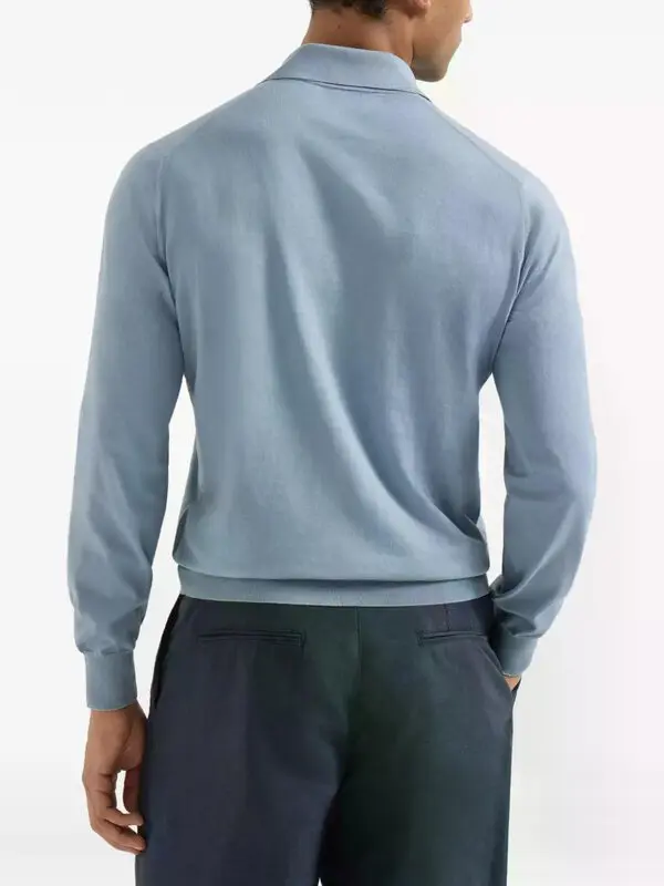 Brunello Cucinelli Cotton Lightweight Knit Polo Shirt - Blue