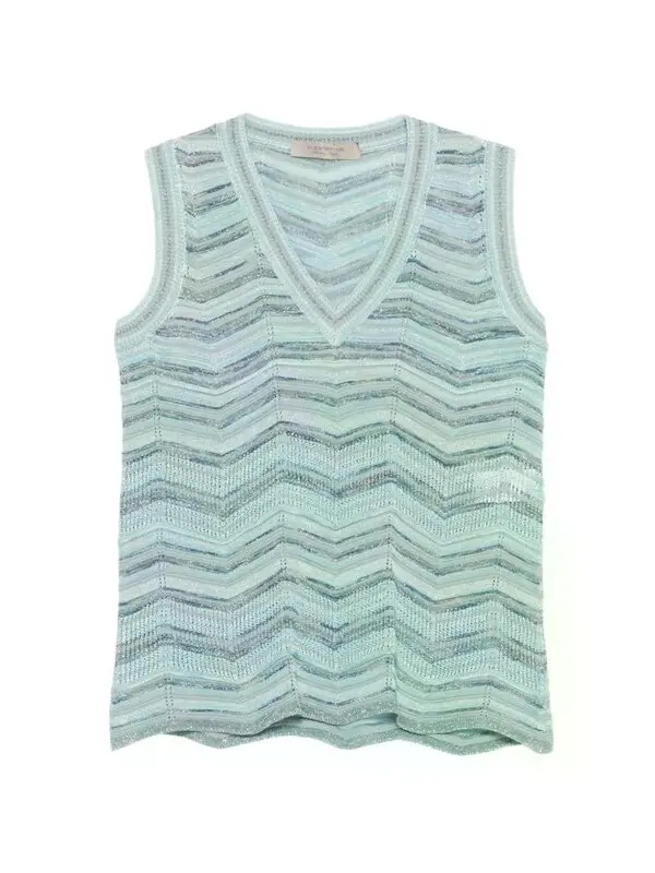 D.exterior V-neck Zig-zag Top - Blue
