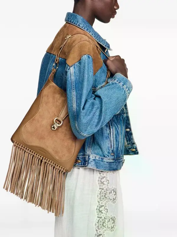 Sandro Leather And Suede Fringed Crossbody Bag - Brown