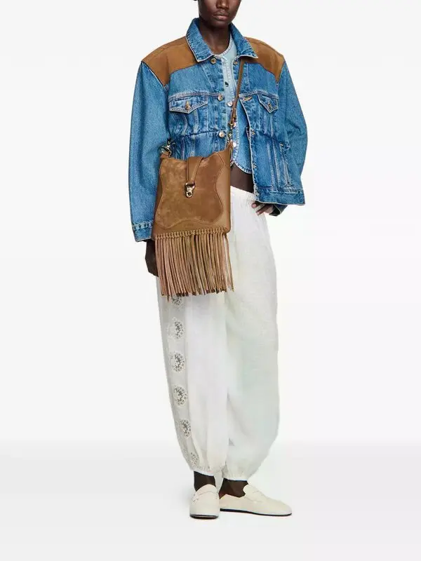 Sandro Leather And Suede Fringed Crossbody Bag - Brown