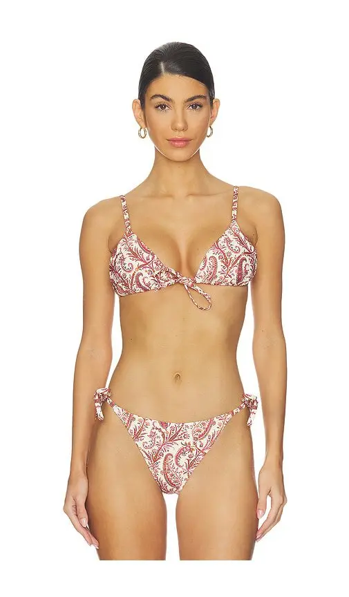 Paige Cameron Tie Front Triangle Bikini Top - Cream Multi