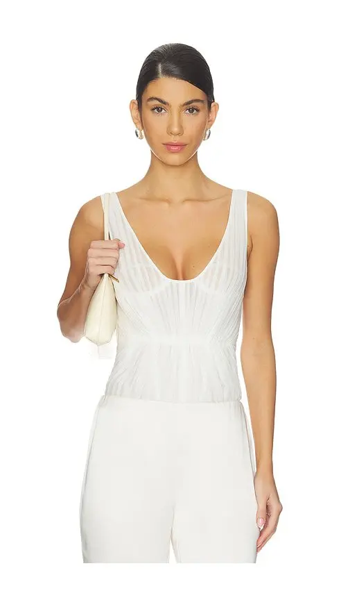 Prabal Gurung Plisse Corset Tank Bodysuit - White