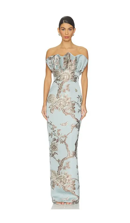 SAU LEE Noah Brocade Gown - Blue Ash