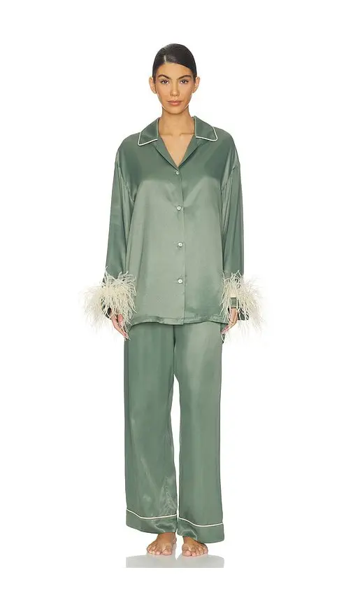 Sleeper Miss Cat Belted Set With Detachable Feathers In Sage