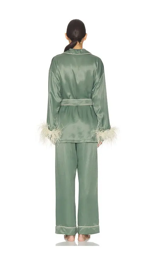 Sleeper Miss Cat Belted Set With Detachable Feathers In Sage