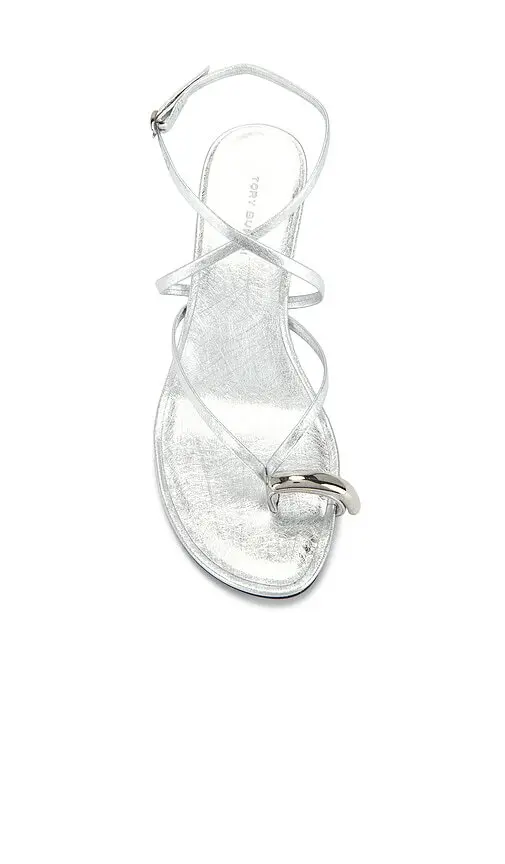 Tory Burch Metallic Pierced Strappy Heel Sandal - Silver
