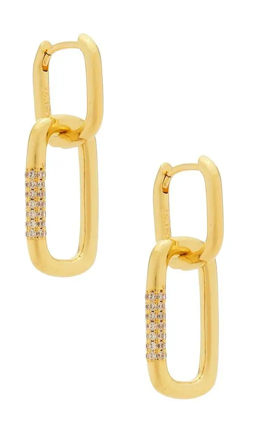 MAZIN JEWELS Double Lock Dangle Huggie Earrings - Gold