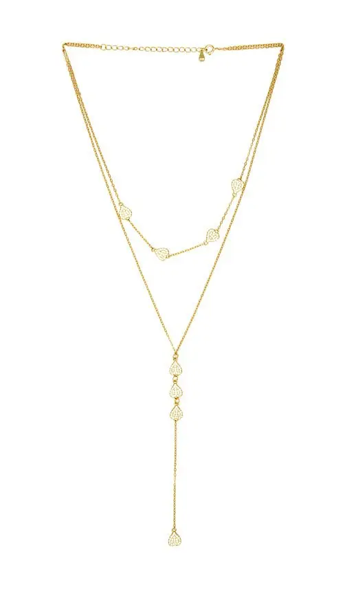 MAZIN JEWELS Pave Heart Lariat Necklace In Metallic - Gold