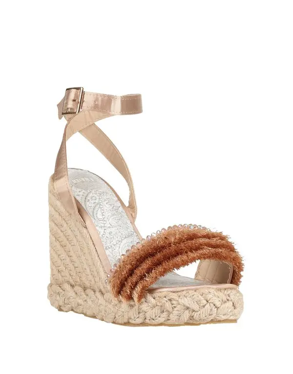 L.A. WATER Espadrille Wedge Sandals With Fringe And Beads