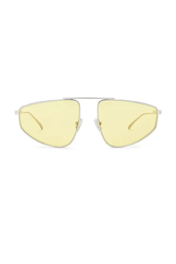 Bottega Veneta Light Ribbon Pilot Sunglasses - Silver & Yellow
