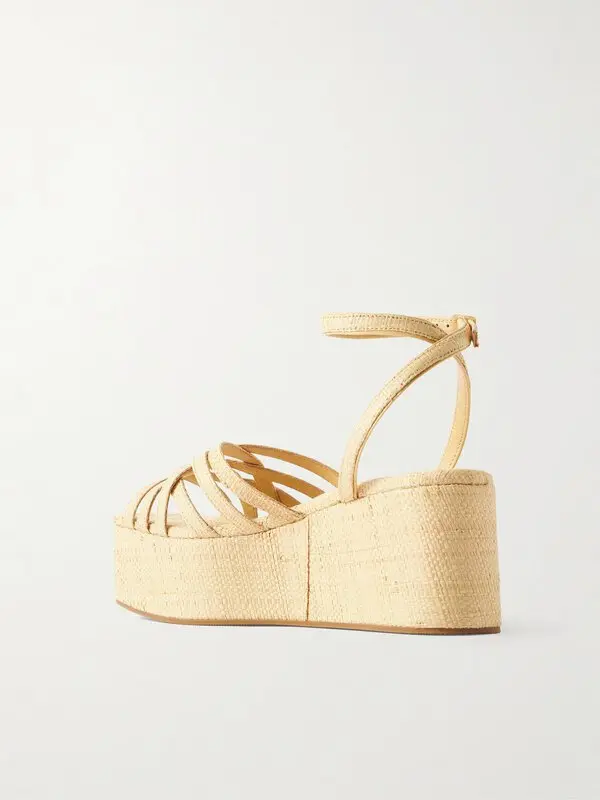 LOEFFLER RANDALL Channing Raffia Platform Wedge Sandals - Neutrals