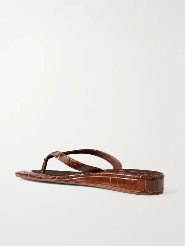 LOEFFLER RANDALL Lina Croc-effect Leather Thong Sandals - Brown