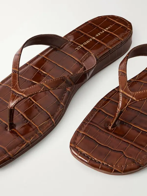 LOEFFLER RANDALL Lina Croc-effect Leather Thong Sandals - Brown