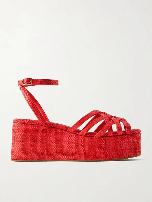 LOEFFLER RANDALL Channing Raffia Platform Sandals - Red