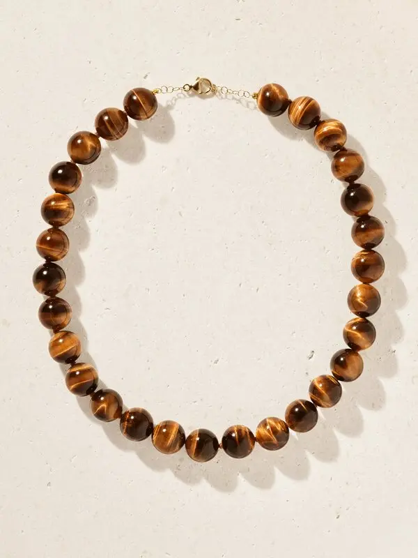 Jia Jia Oracle 14-karat Gold, Tiger's Eye And Crystal Necklace - Brown