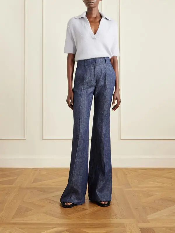 Gabriela Hearst Rhein Linen-chambray Flared Pants - Blue