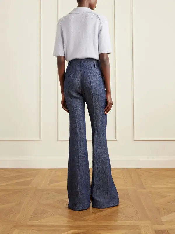 Gabriela Hearst Rhein Linen-chambray Flared Pants - Blue