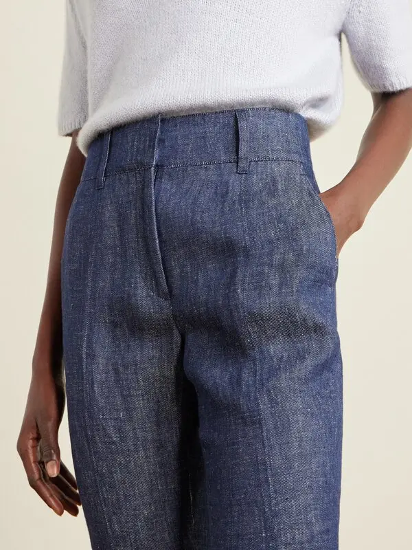 Gabriela Hearst Rhein Linen-chambray Flared Pants - Blue