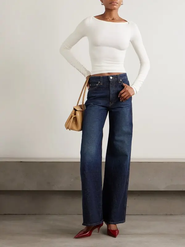 Eterne Cropped Ribbed Stretch-jersey Top - Neutrals
