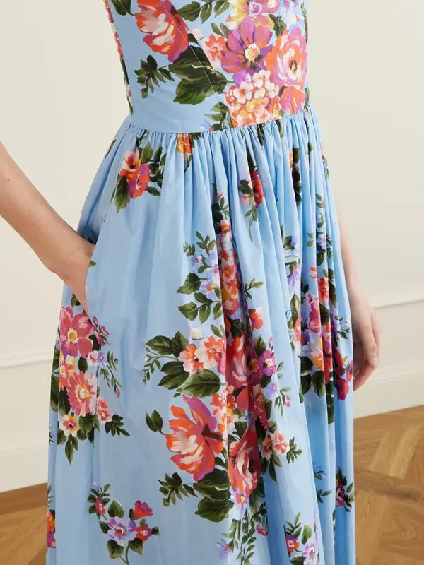 dolce and gabbana blue floral dress Dolce & Gabbana Blue Floral Print Tiered Long Maxi Dress