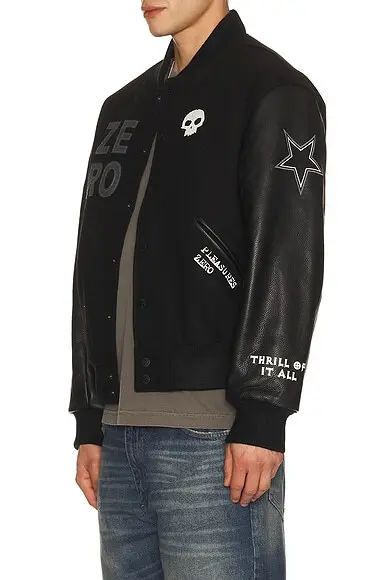PLEASURES X Zero Skateboards Varsity Jacket