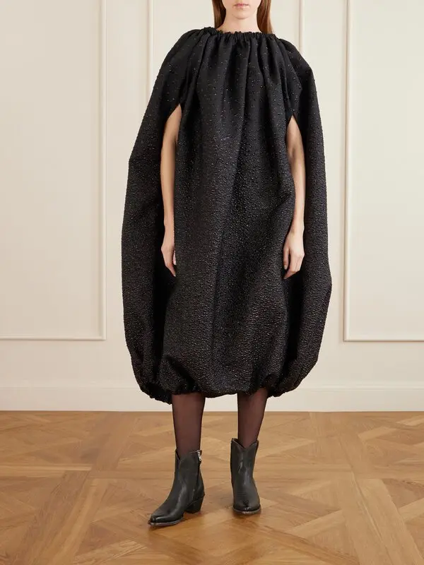 Comme Des Garçons Gathered Cloqué Midi Dress - Black