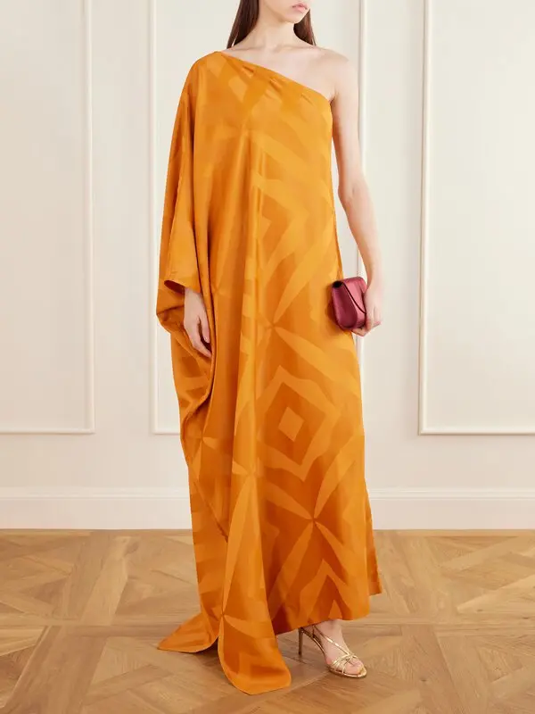 DIMA AYAD Printed Crepe One-shoulder Gown
