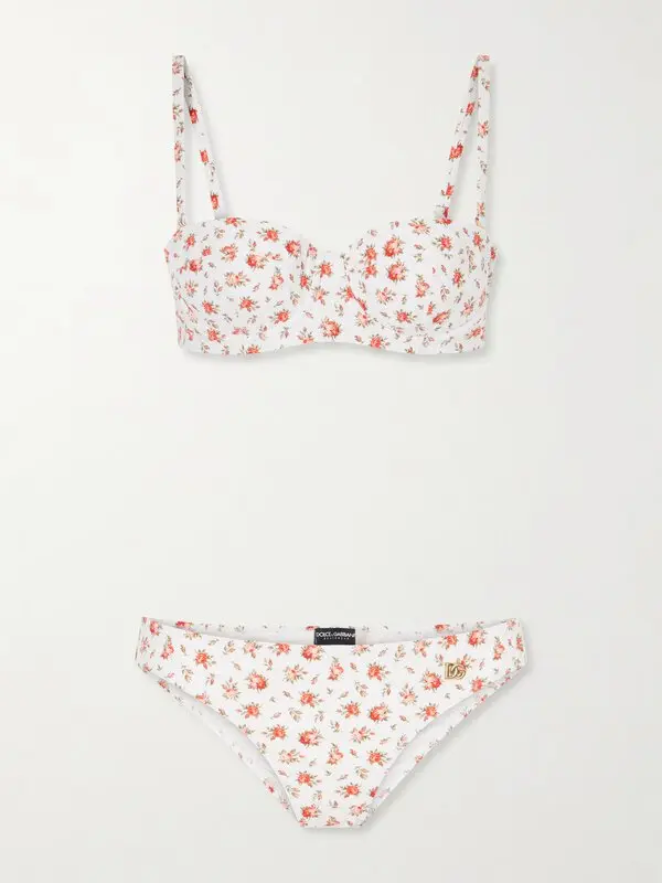 Dolce & Gabbana Floral-print Two-piece Bikini - White