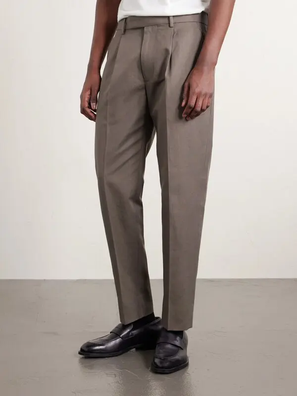 Zegna Pleated Cotton And Linen-blend Trousers - Green