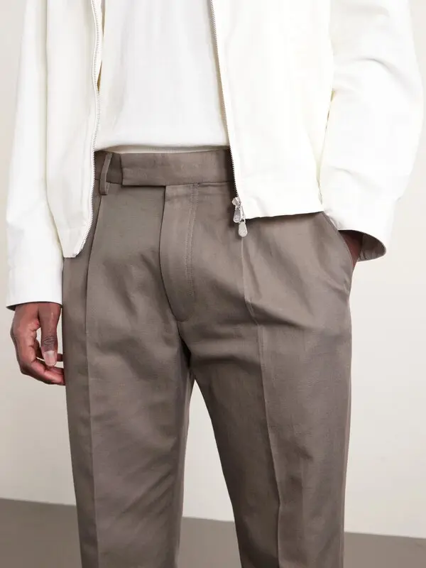 Zegna Pleated Cotton And Linen-blend Trousers - Green